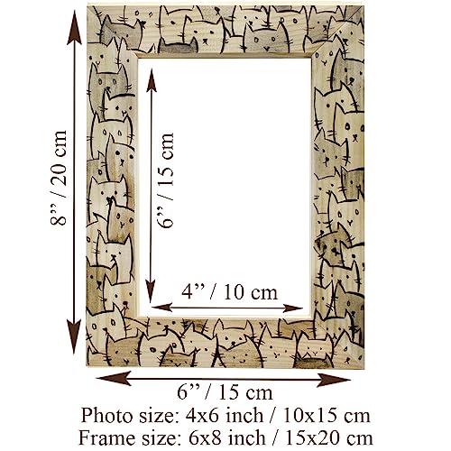 AEVVV Natural Wood 4x6 Inch Picture Frame for Cat Lovers - Kitten Themed Picture Frame - Cat Lovers Gifts - Photo Frames for Wall and Desktop Display, Vertical Portrait