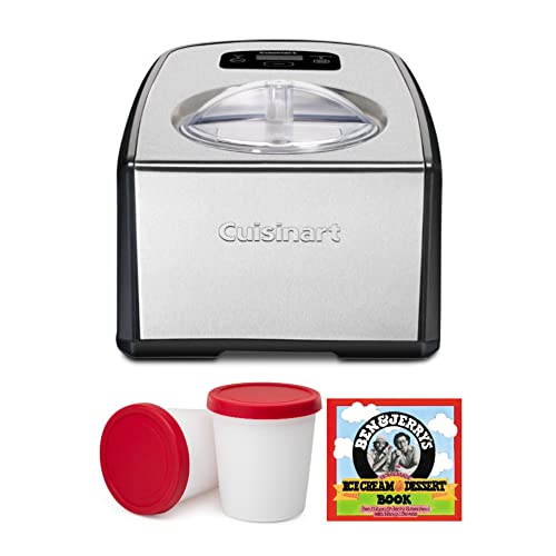 Cuisinart ICE100 Compressor Ice Cream and Gelato Maker Bundle with Dessert Book and Ice Cream Storage Container (2-Pack) (3 Items)