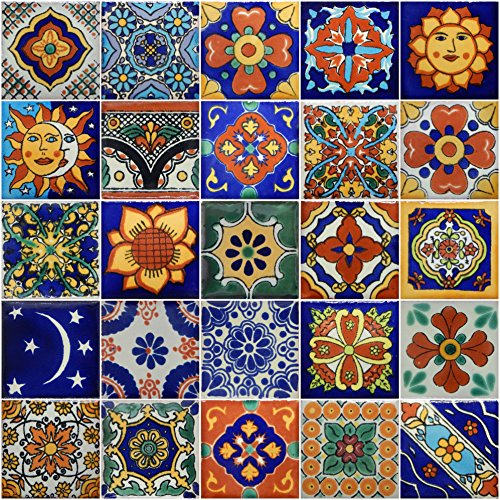 Color y Tradicion 25 Hand Painted Decorative Talavera Mexican Tiles 2"x2"