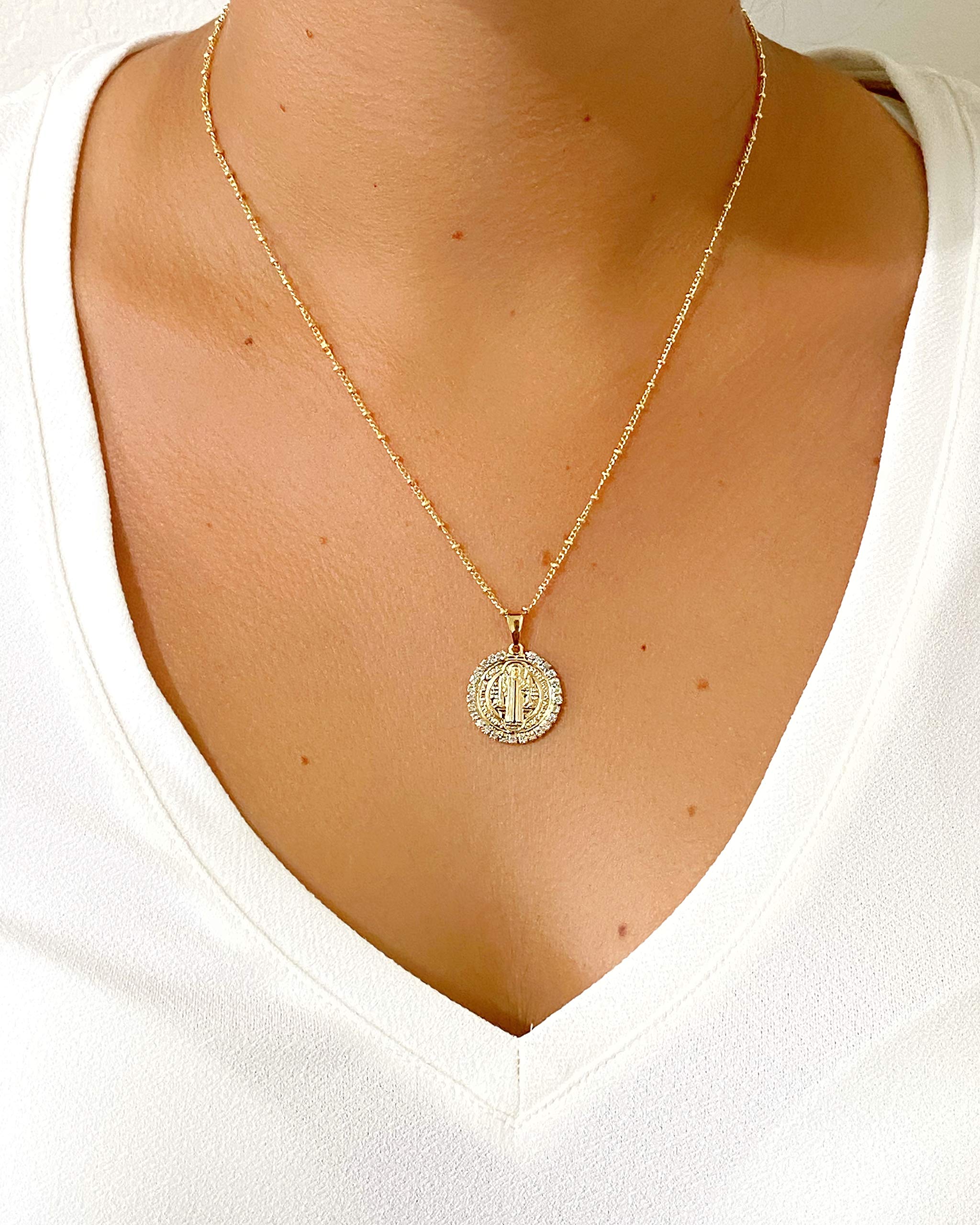 18K Gold Plated Saint Benedict Pendant Necklace for Women Religious Jewelry