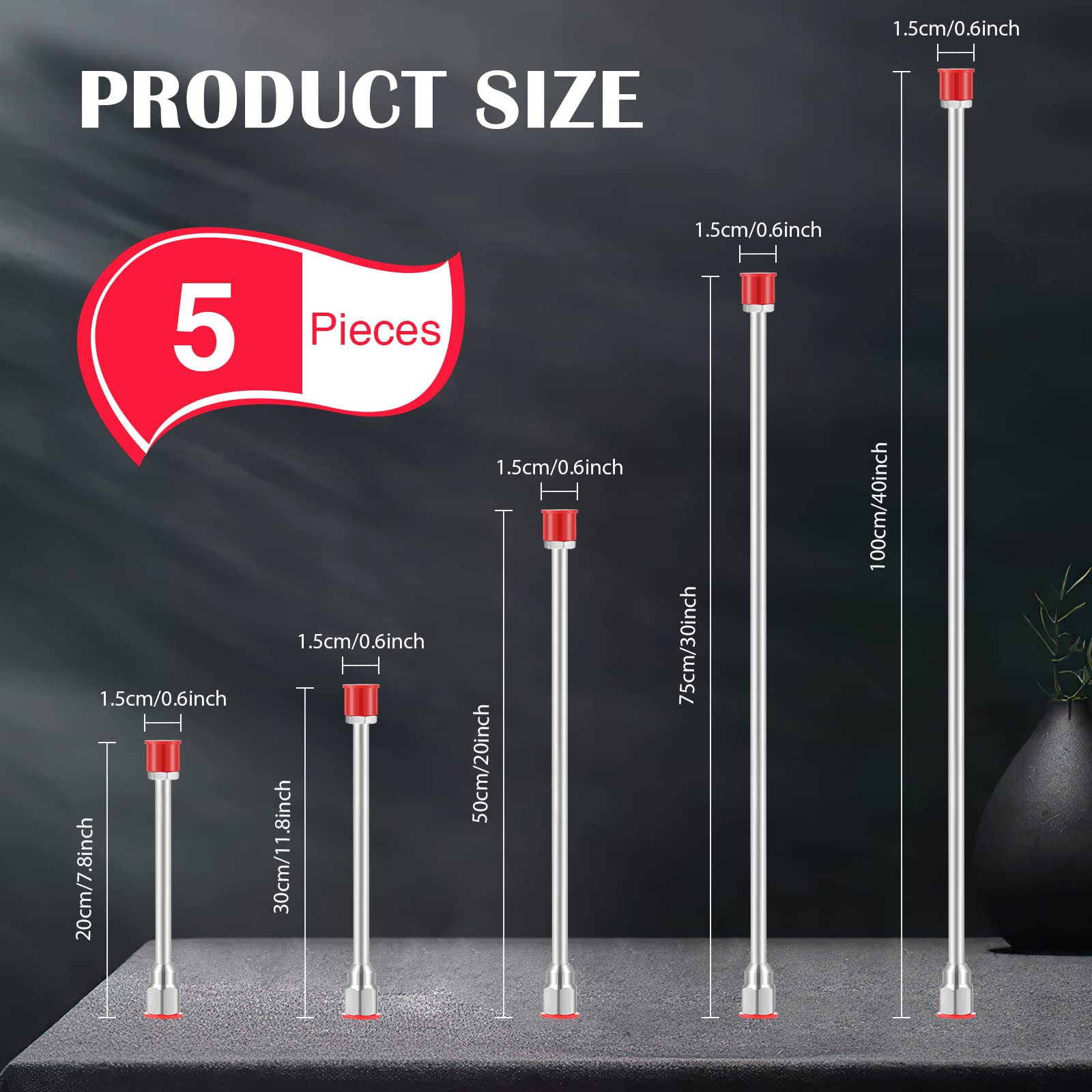 5 Pieces Airless Paint Sprayer Tip Extension Pole Extension Rod for Airless Painting Spray Gun with Red Guard (40,29.95,20,12,7.8 Inches)