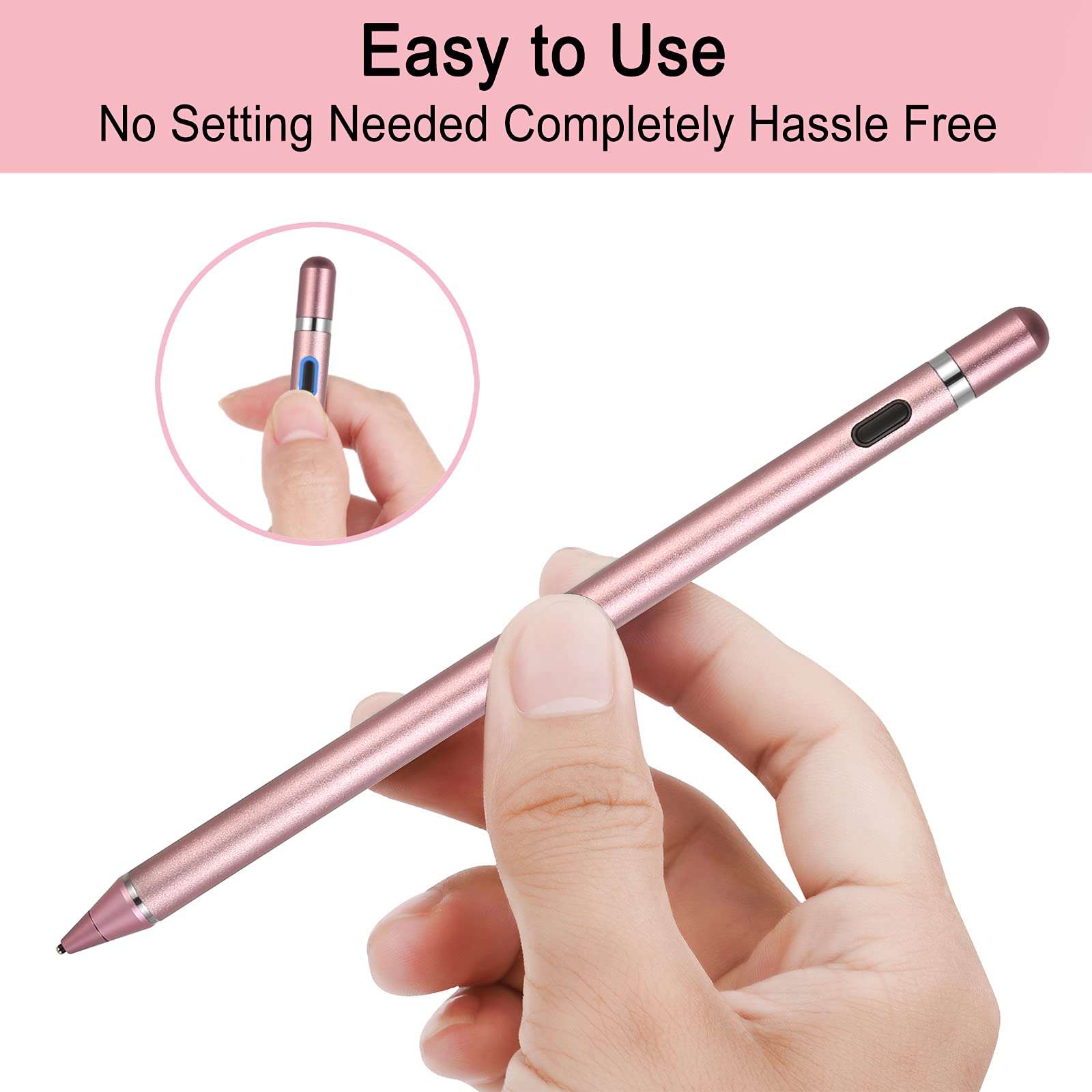 Stylus Pens for Touch Screens,Active Stylus Compatible for Apple iPad,Rechargeable 1.5mm Fine Point Smart Pencil Digital Compatible iPad and Most Tablet,for Drawing and Handwriting (Pink)