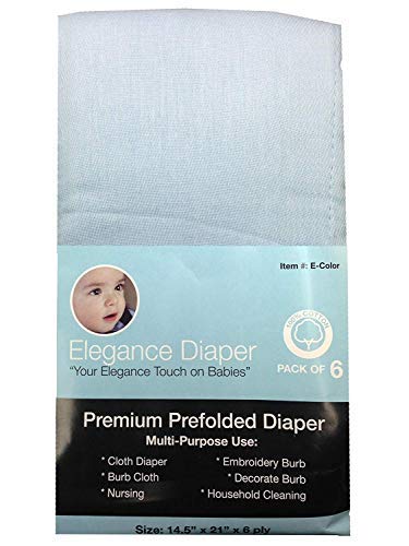 Elegance Diaper, Prefold Cloth Diaper Regular 4x6x4 6 Pack 100% Cotton (Blue)