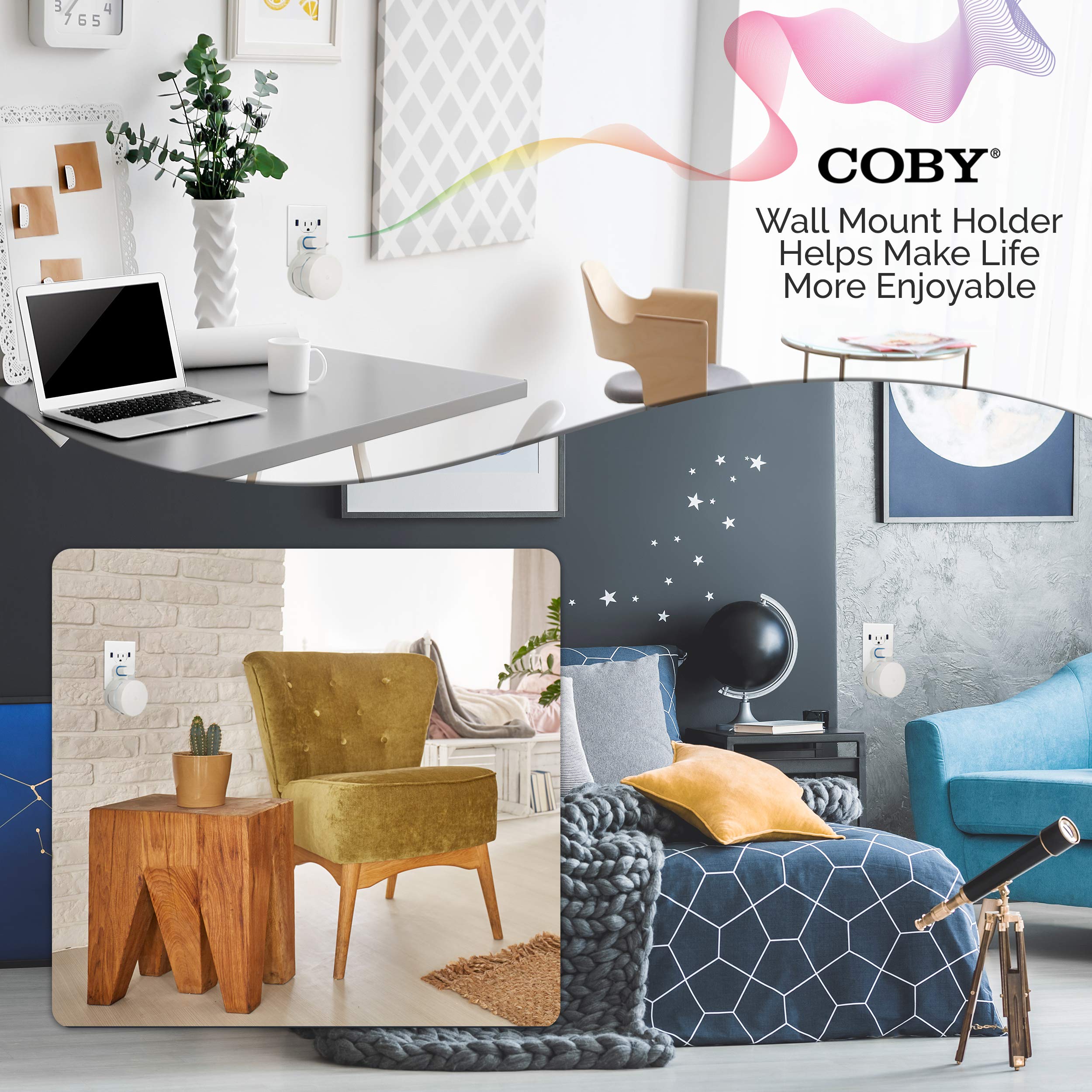 COBY WiFi Wall Outlet Mount Holder, Compact Cable Management Case, No More Tangled Cords! - White