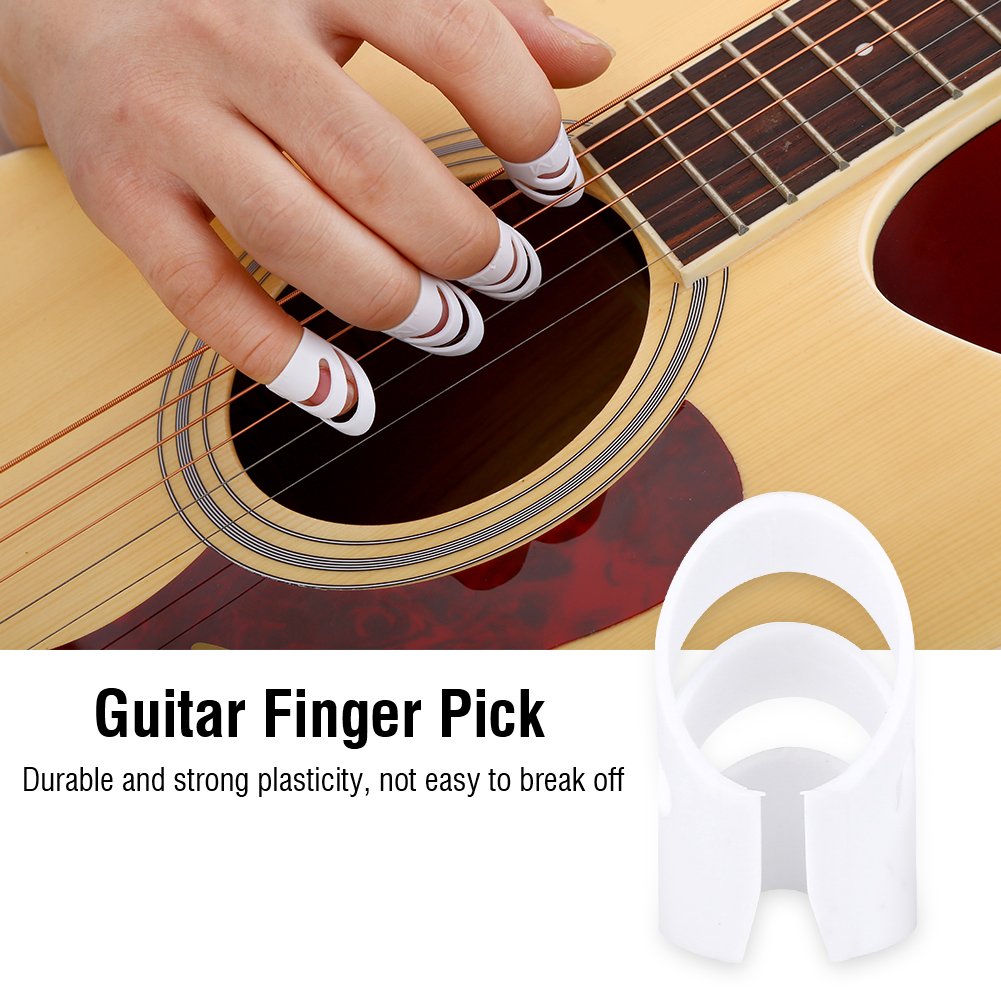 4Pcs Plastic Finger Picks, Guitar Finger Protectors Guitar Thumb Picks Fingertip Protector Set Plastic for Guitar Bass Ukulele Mandolin Delrin Picks Medium Guitar Finger Span