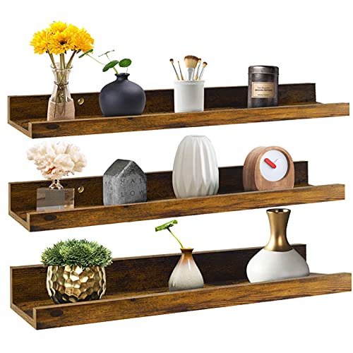Giftgarden 24 Inch Floating Shelves Wall Mounted Set of 3, Rustic Large Wall Shelves Picture Ledge Shelf for Bedroom Living Room Bathroom Kitchen, 3 Different Sizes