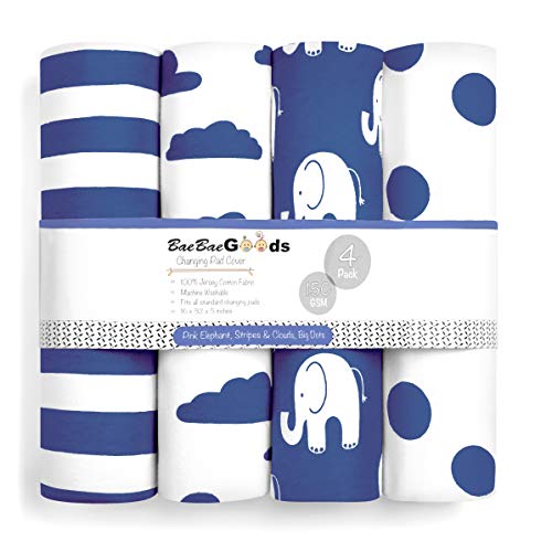 Changing Pad Cover – Premium Baby Changing Pad Covers 4 Pack – Boy or Girl Changing Pad Cover – Pure Jersey Machine Washable Navy and White Changing Table Cover – Diaper Changing Pad Cover Sheets