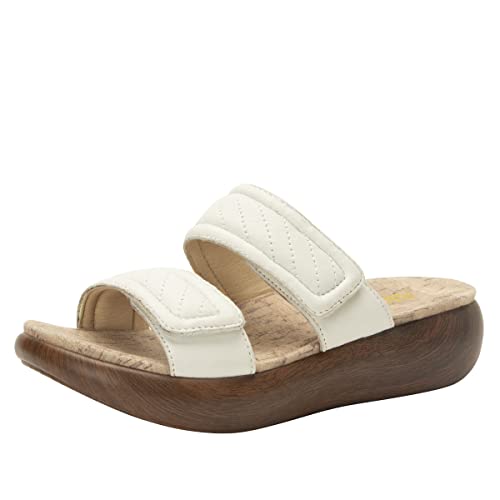 Alegria Womens Brayah White Leather Double Strap Slide Sandal 9.5-10 M US