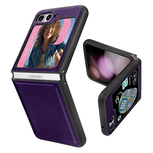 Belemay for Samsung Galaxy Z Flip 5 Case-Genuine Leather+Soft TPU Bumper-Protective Slim Cover-Shockproof Samsung Z Flip5 Phone Case Compatible with Samsung Galaxy Z Flip 5 (5G 2023)-Royal Purple