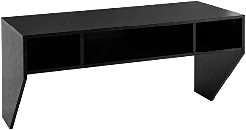 WATERJOY Wall Mounted Desk Computer Desk Floating Table, Home Office Working Desk, Wall Mounted Console Workstation Laptop PC Table with Storage Shelves Black