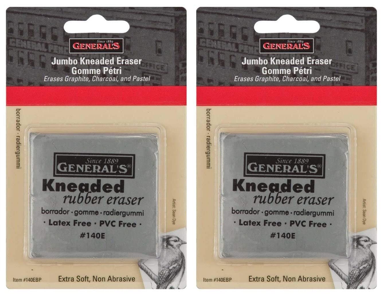 2-Pack - General Pencil Jumbo Grey Kneaded Eraser