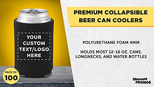 Can Coolers - 100 pack - Customizable Text, Logo - 4mm Collapsible Beer Holders To Keep Your Beer Cold - Insulated Cans Holder - Black