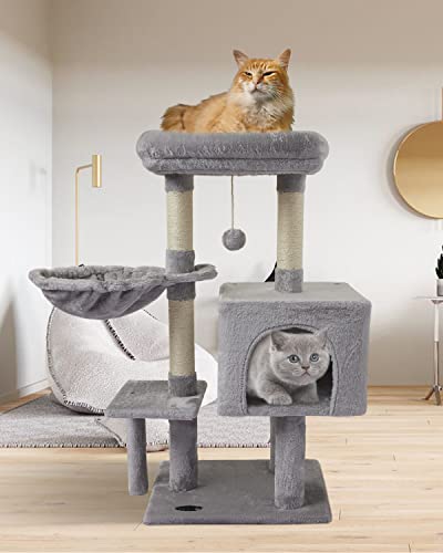 FISH&NAP US09H Cute Cat Tree Kitten Cat Tower for Indoor Cat Condo Sisal Scratching Posts with Jump Platform Cat Furniture Activity Center Play House Grey