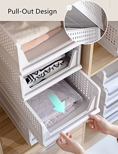 4-Pack Foldable Wardrobe Storage Box,Stackable Clothes Drawer Organizer,Closet Container Bin,Plastic Closet Organizer Basket,Collapsible Large Capacity Shelves Storage Bin for Office, Kitchen,Bedroom