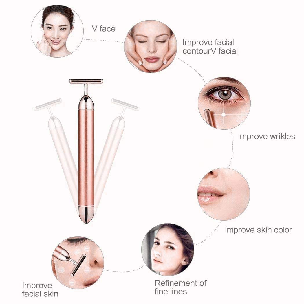 Horolas Beauty Bar 24k Golden Pulse Facial Massager, GOODYBUY T-Shape Electric Sign Face Massage Tools for Sensitive Skin Face Pull Tight Firming Lift