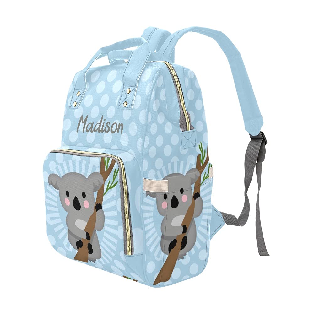 Yeshop Koala Bear Blue Polka Dot Personalized Diaper Bag Backpack Tote with Name,Custom Travel Nappy Mommy Bag Backpack for Baby Girl Boy Gift, 10.83inch x 6.69inchx 15inch
