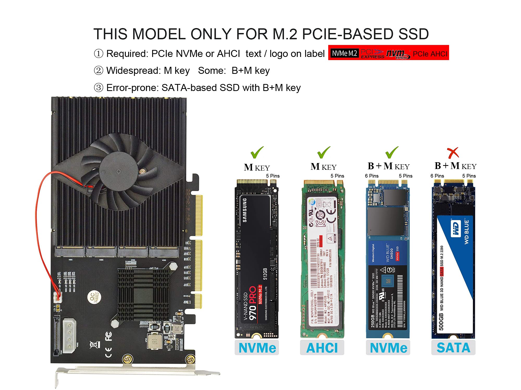A ADWITS Quad M.2 NVMe SSD PCIe X16 Adapter,ASM2824 PCI Express 3.0 X16 Switch to 4 Ports M.2 Adapter Card,Supports RAID,PCIe Bifurcation,4 X4 NVMe(AHCI Compatible)M.2 SSD in Size 2242/2260/2280/22110