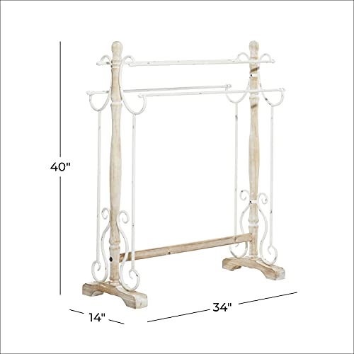 Deco 79 Wood Scroll 4 Shelf Quilt Rack, 34" x 14" x 40", Light Brown