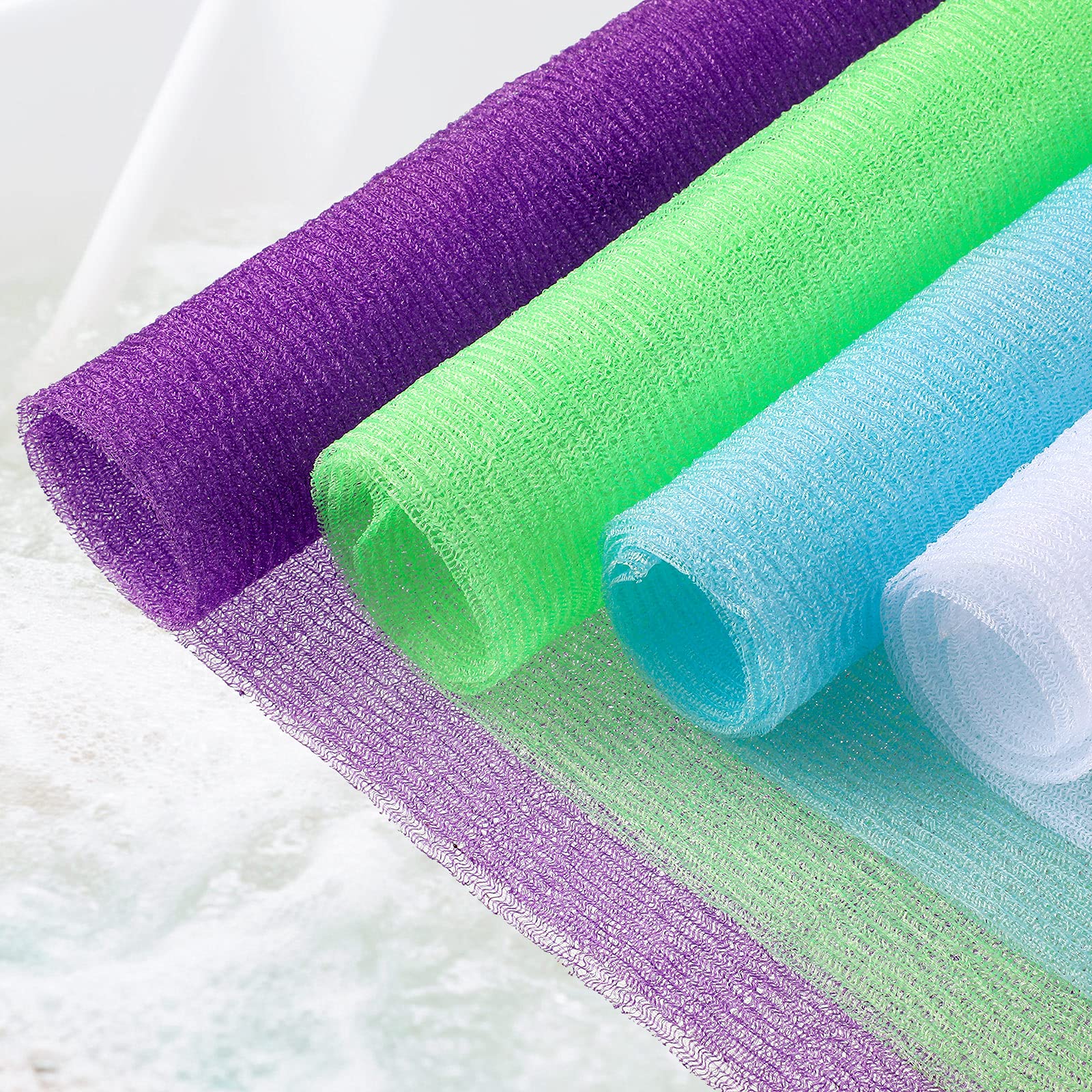 Tatuo 12 Pack 36 Inch Extra Long Exfoliating Bath Cloth Towel Nylon Bath Towel Korean Exfoliating Cloth Japanese Shower Cleaning Sponges for Back Body(12 Color)