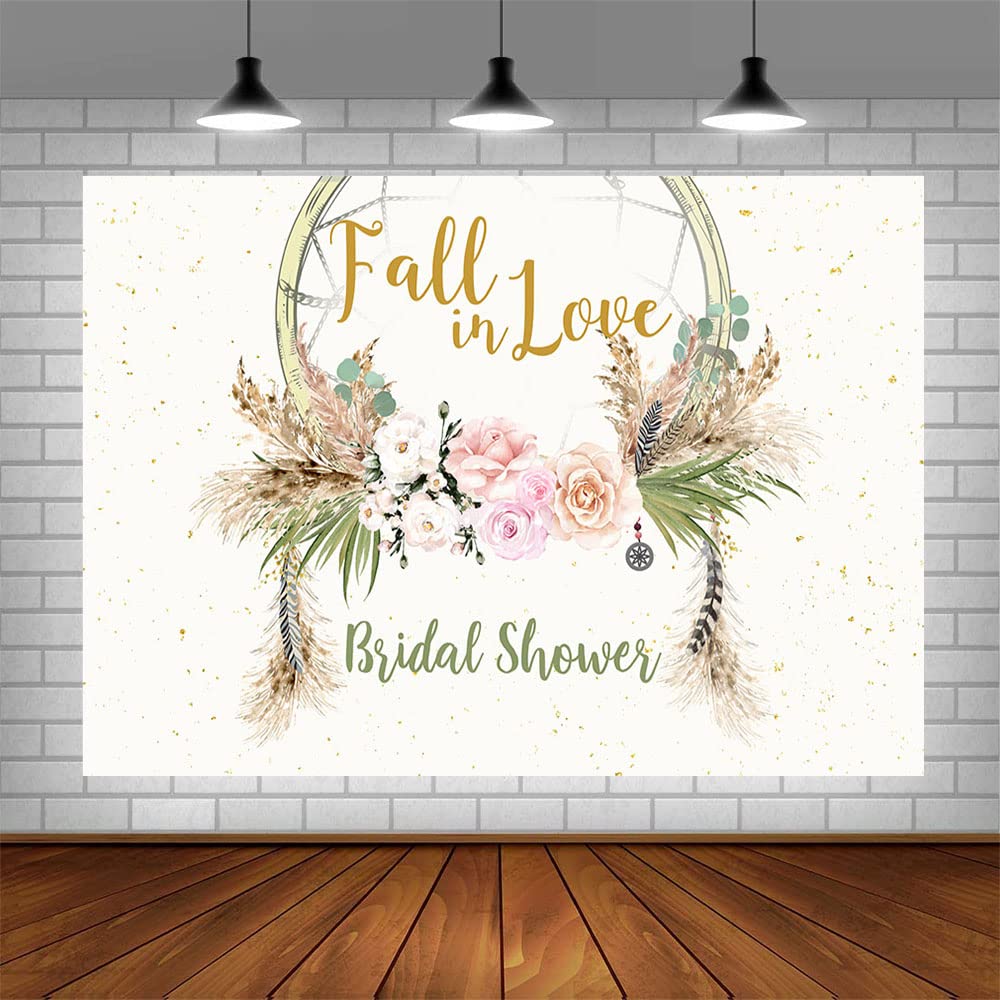 ABLIN 10x7ft Fall in Love Backdrop Boho Bridal Shower Decorations Pampas Grass Dreamcatcher Photography Background Bride to Be Engagement Bachelorette Party Decorations Props