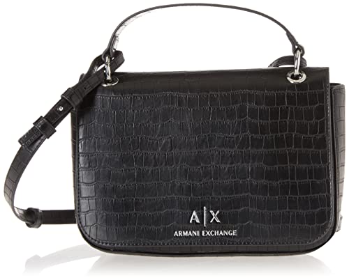A|X Armani Exchange Women's Flap Top Handle Medium Crossbody Bag, Black, OS