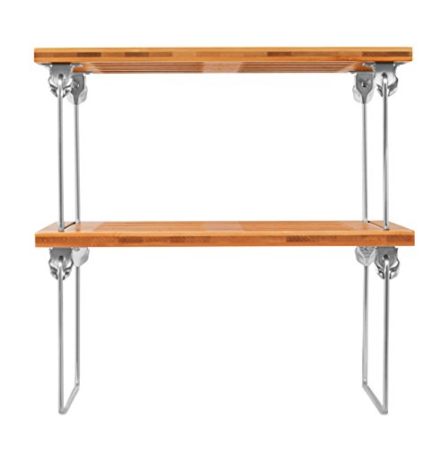 BIRDROCK HOME 2 Pack Kitchen Stacking Utility Shelf - Bamboo - 2 Shelves - Cabinet Closet Organizer and Storage - Small