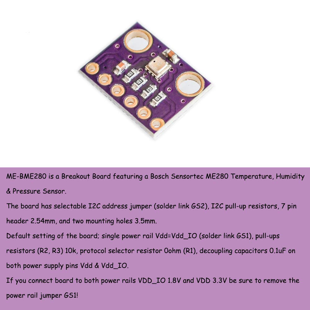 Comimark 2Pcs Breakout Temperature Humidity Barometric Pressure BME280 Digital Sensor Module for Arduino