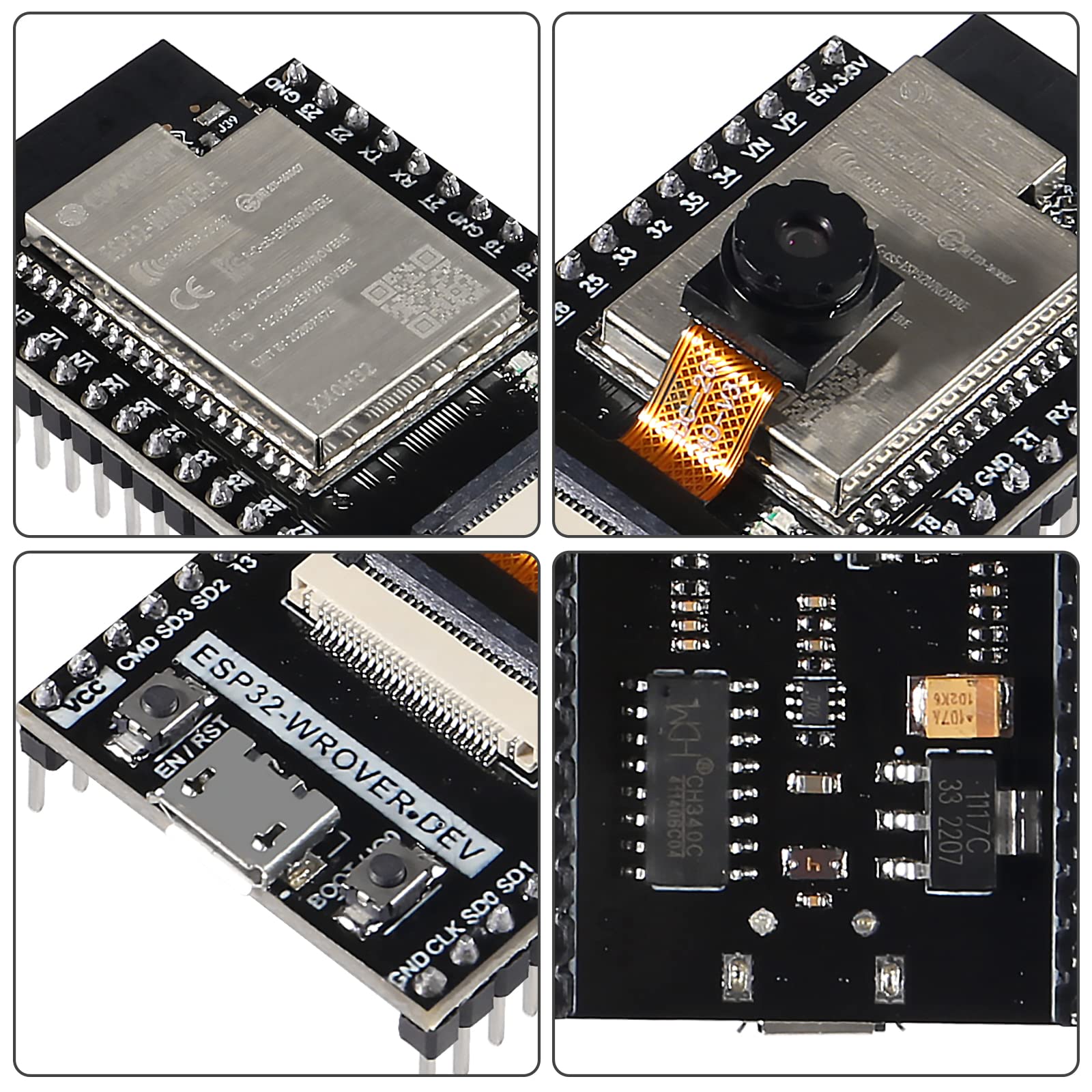 2pcs ESP32 ESP32-WROVER CAM Board with Camera Wi-Fi Bluetooth Module for Programming Languages, Detailed Tutorials, Example Projects, C Python Code and MicroPython