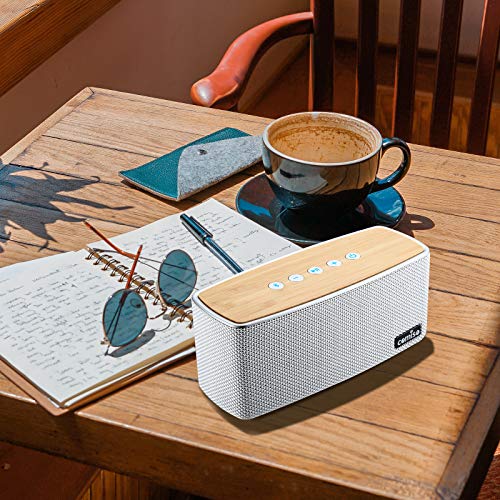 comiso Bluetooth Speakers, 20W Loud Wood Home Audio Outdoor Portable Wireless Speaker, Subwoofer Tweeters for Super Bass Stereo Sound Bluetooth 5.0 Handsfree 24H Playtime