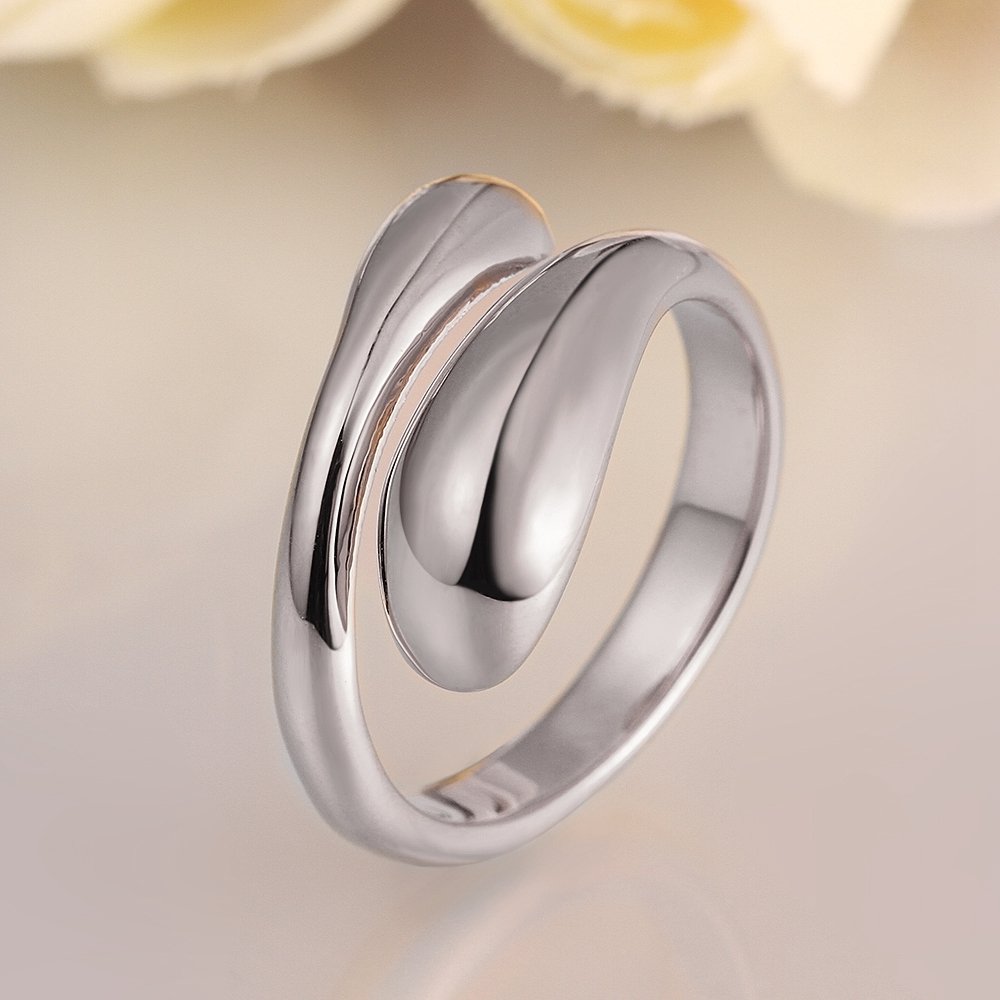 18k Platinum-Plated Minimalist Waterdrop Open Ring Thumb Wrap Finger Band Adjustable Eternity Promise Engagement Wedding Statement Rings Simple Jewelry for Women