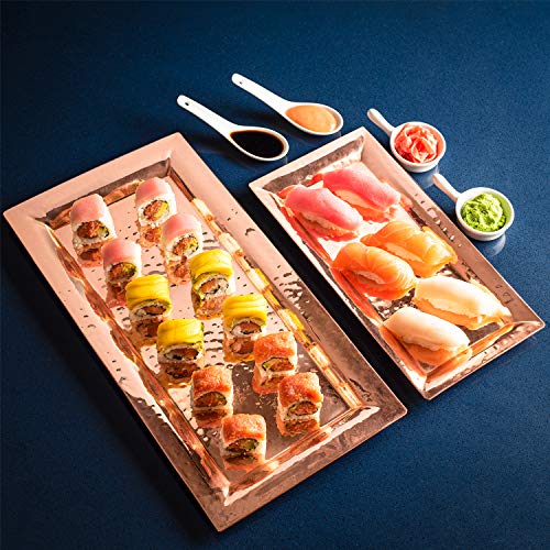 Colleta Home Hammered Tray β Set of 2, Serving Platter 16x8 Inch, Rectangular Serving Dish 12x6 Inch, Pure Copper, Stackable - Nesting Trays (2 Pack Copper Rectangle)