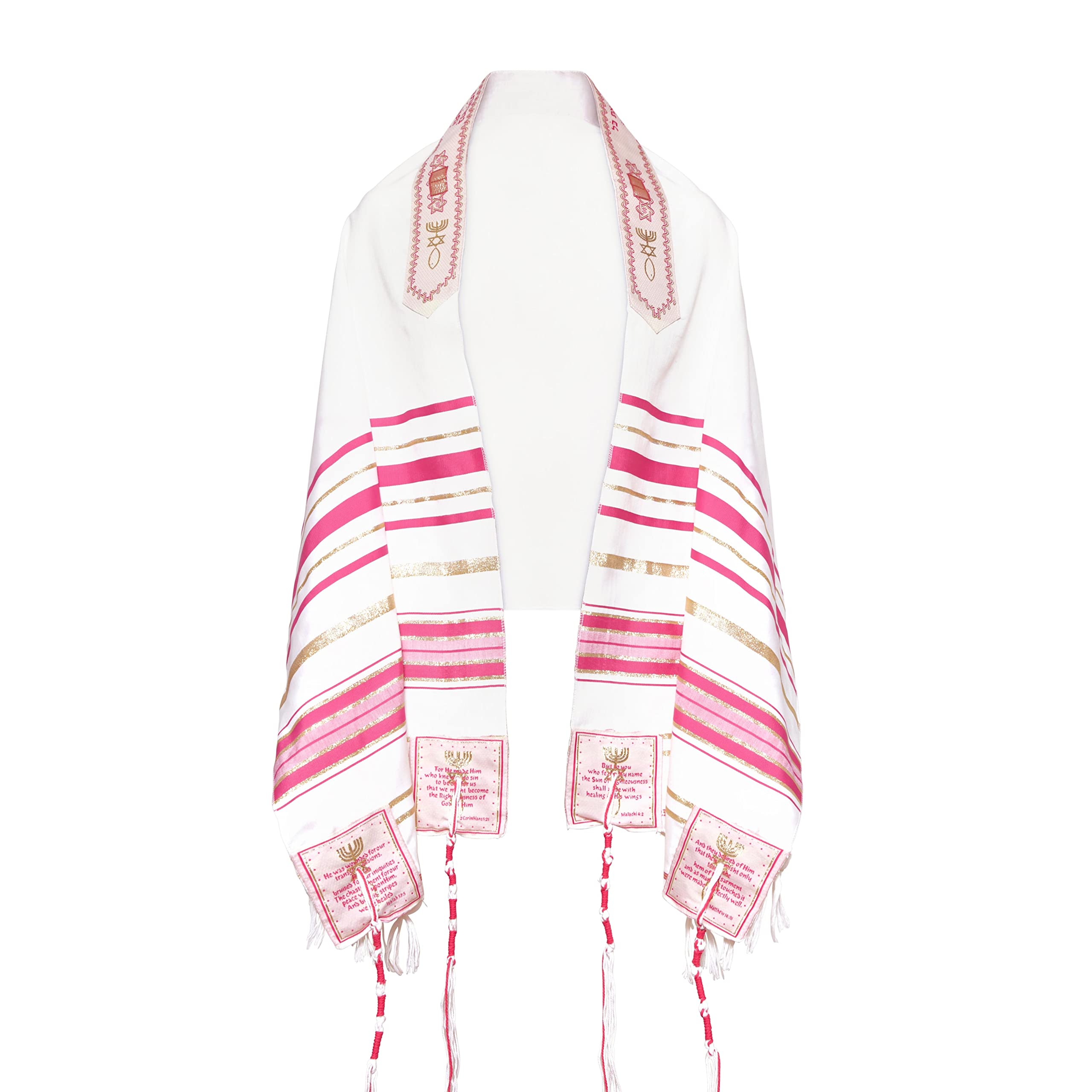 3 ARCHES USA, New Covenant Prayer Shawl Christian, Pink Messianic Tallit 72βX22β With Bag, Israel Design.