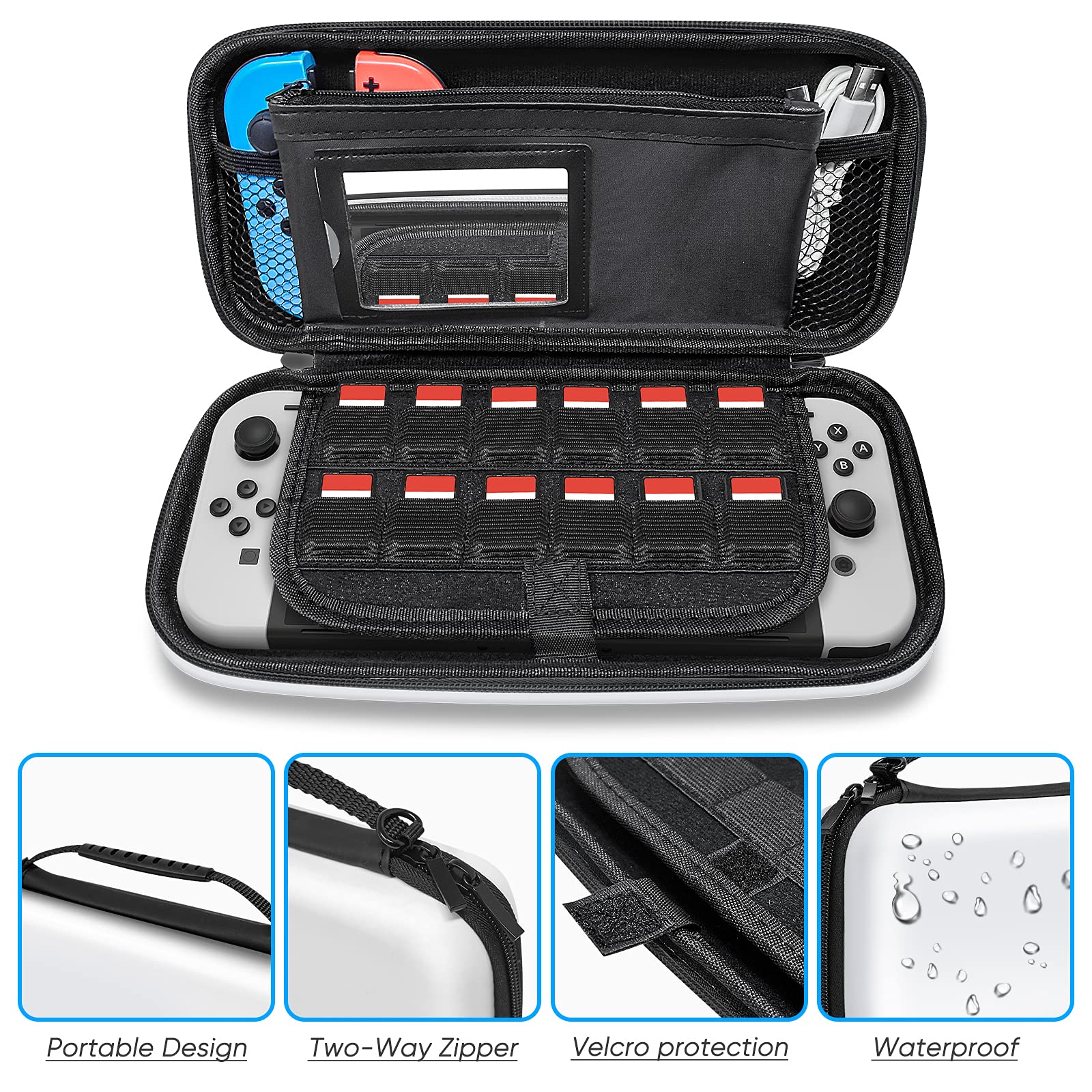All in 1 Accessories Kits for Switch OLED 2021 Model:Case & Screen Protector, Hand Grips & Racing Wheels for Joy con, Controller Charger Dock, Carrying Case & More -White