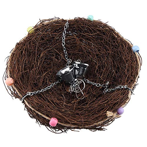 Birds Nest, 2 Sizes Rattan Birds Parrot Straw Nest Swing Hanging Toy with Bells Toys(27 * 12cm)