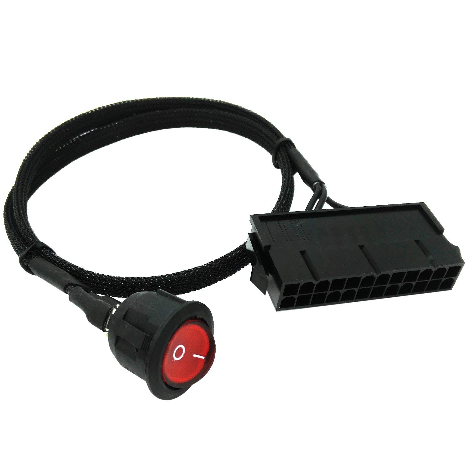 COMeap ATX Power Jumper Cable, 24 Pin ATX Red LED Power On/Off Switch Bridge Adapter Braided 21.5-inch(55cm)