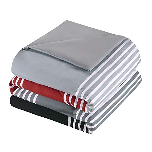 Comfort Spaces Full Comforter Sets with Sheets - Bed in a Bag 9 Pieces Teen Bedding Sets Full, Red and Grey Stripes Bedding Full, College Full Bed Set with 2 Side Pockets Bedroom Organizer
