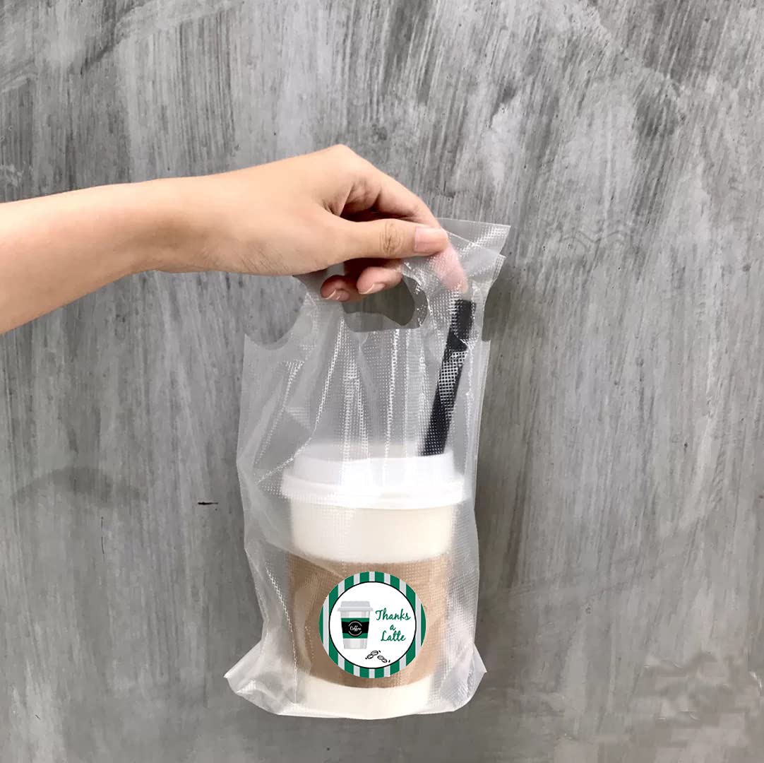Thanks A Latte Stickers,1.5 Inch Customer Appreciation Labels for Favors Bags,Envelope Seals,Goodie Bags,Suitable for Small Business,Cafe,500 Pcs Per Roll