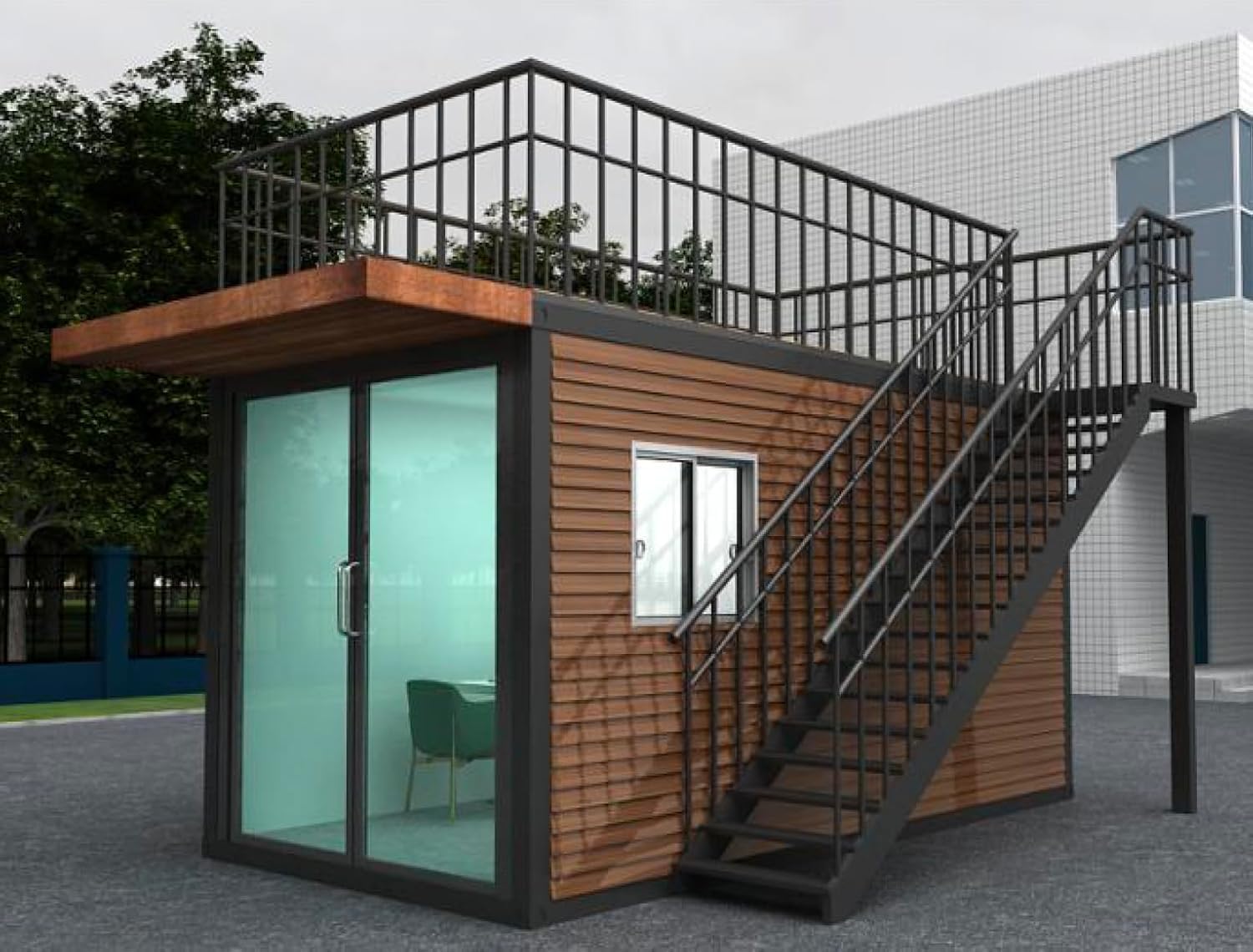 20ft x10ft 1 Bedroom Prefab Container House with Stairs, guardrails, Terrace Tiny Homes to Live in for Adults Kits casas prefabricadas para Vivir Folding Mobile Modular kit for Sale