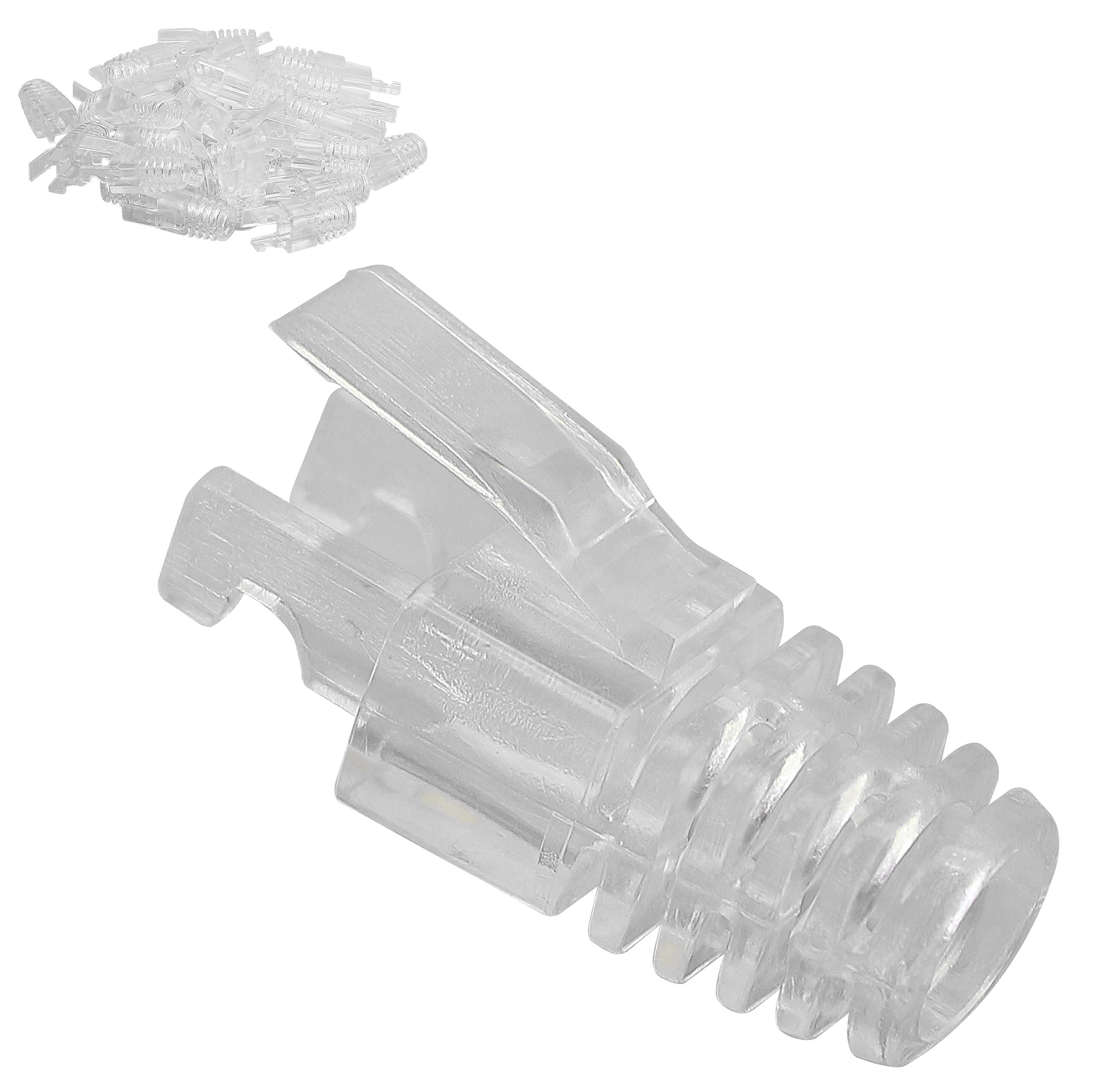 GELRHONR 100 Pcs RJ45 CAT6 Strain Relief Boots Connector for Standard CAT6 CAT6A Ethernet Cable LAN Cable Connector Boot Cover for Various Diameter LAN Cable-Clear