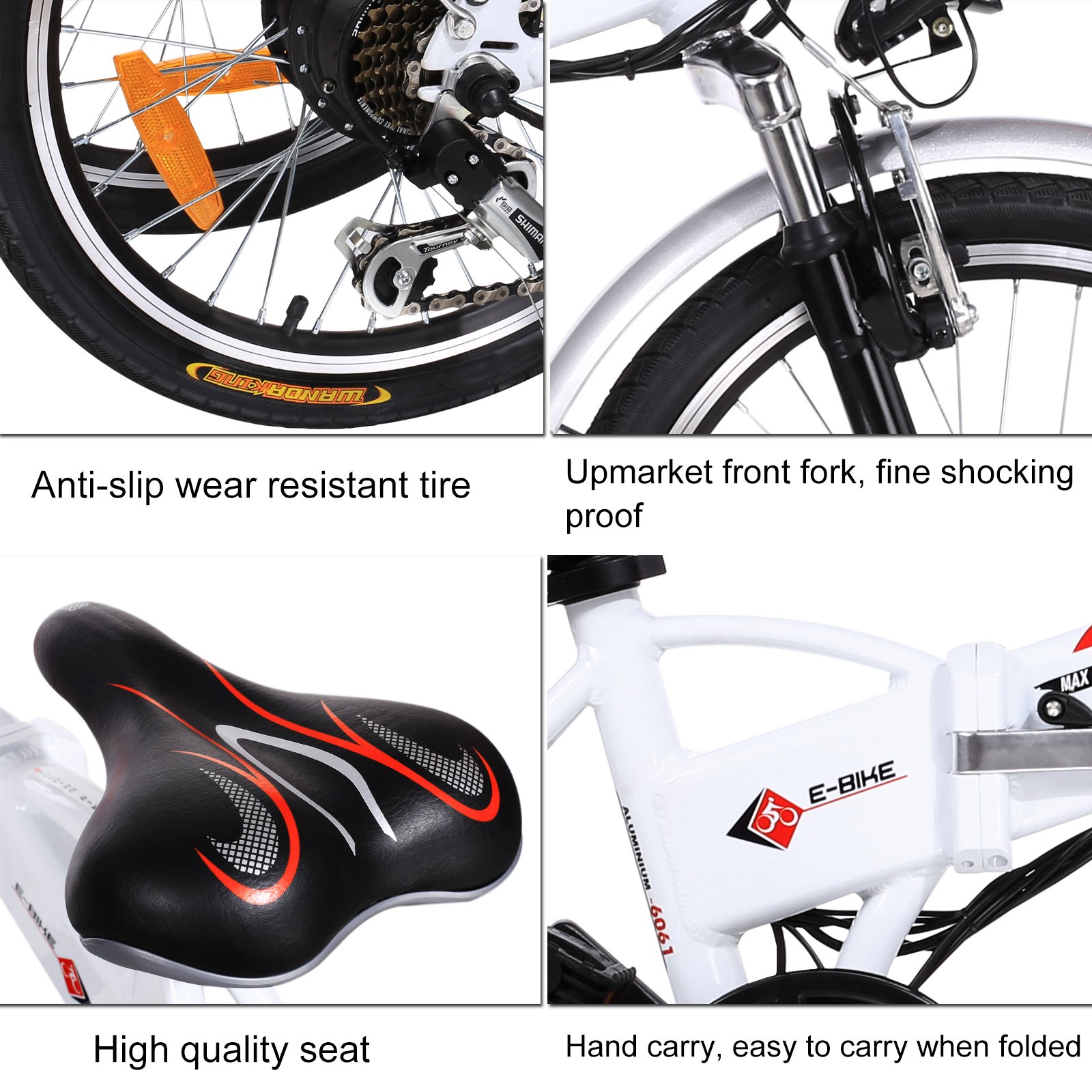 20" Folding Electric Bike with Removable Large Capacity Lithium-Ion Battery (36V 250W), Electric Bicycle 7 Speed Gear and Three Working Modes