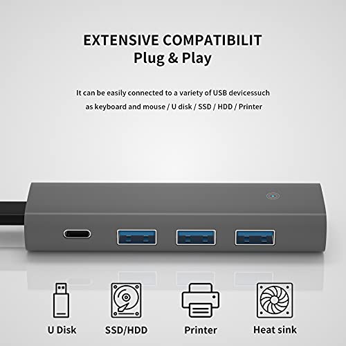 USB 3.2/3.1 Gen 2 Hub, 4-Port Powered USB Gen 2 Hub (USB-C to USB-A x3 & USB-C), Aluminum 10Gbps SuperSpeed USB-C Data Hub for Mac/Laptop/PC, Compact USB Splitter