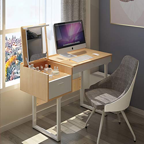 CHARMAID Makeup Table Writing Desk with Flip Top Mirror, Vanity Table with 5 Storage Compartments, Dressing Table Computer Laptop Desk with 2 Large Drawers for Students Girls Women