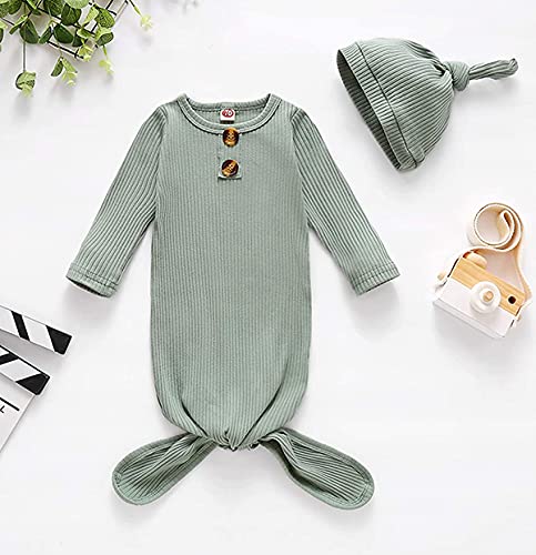 TROSJ Unisex Baby Striped Cotton Sleeper Gowns with Cap Long Knotted Sleeping Bag (Green-B2, 0-3 Months)