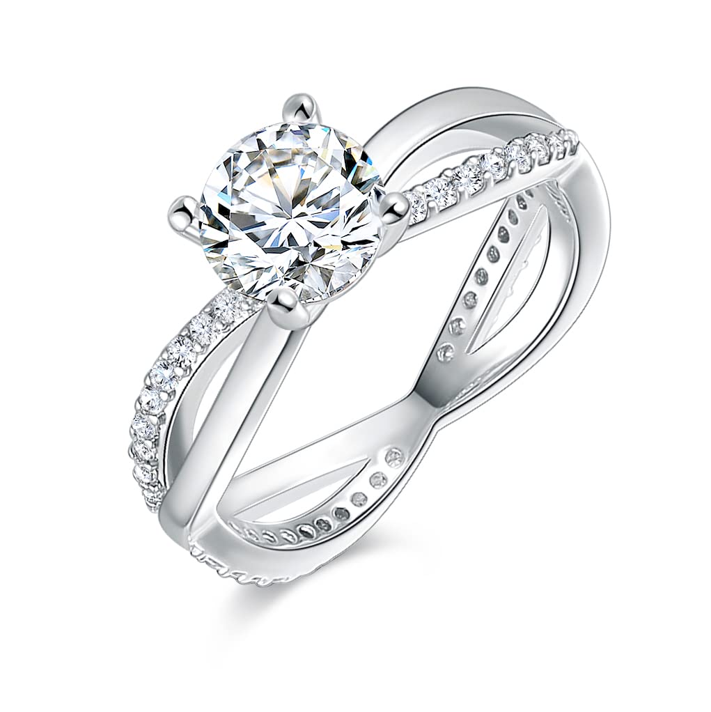 18K White Gold Plated Infinity Twisting Round Cubic Zirconia Promise Engagement Eternity Halo CZ Wedding Anniversary Created Diamond Ring for Women Men (5)