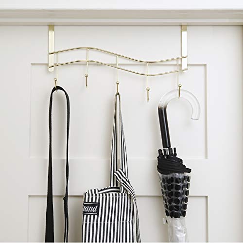 Better Houseware Steel Over-The-Door 5-Hook Storage Rack, Gold Brass