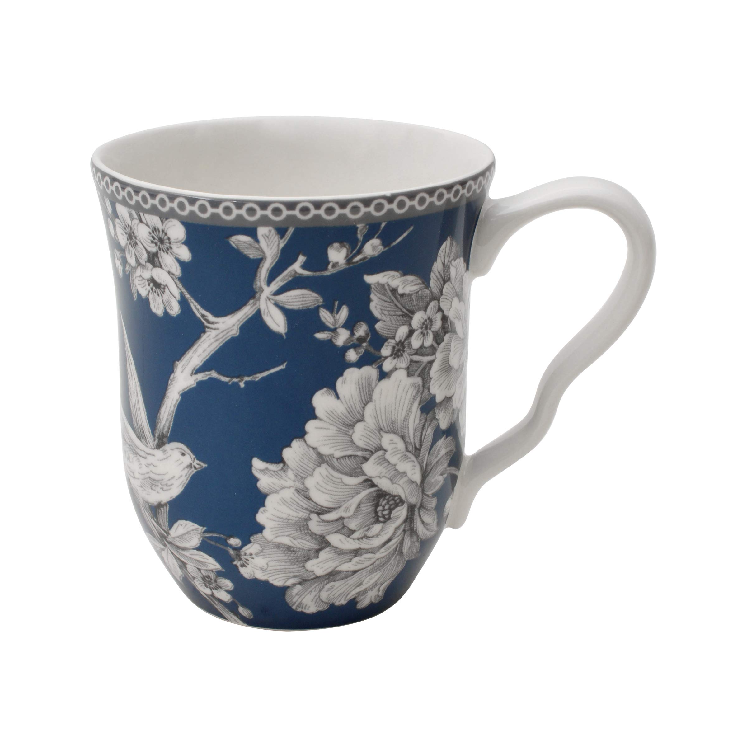 222 Fifth Adelaide 16-Piece Porcelain Dinnerware Set with Round Plates, Bowls, and Mugs, Dark Blue