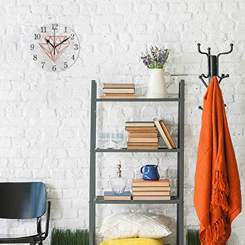 senya Wall Clock Silent 9.5 Inch Battery Operated Non Ticking Round Decorative Acrylic Quiet Clocks for Bedroom Office School Home (Rose Gold Diamond)…