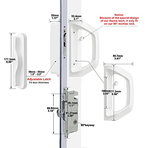 EASILOK Sliding Door Lock Patio Door Handle Set with Mortise Lock Sliding Glass Door Lock Replacement Convertible Fits Door Thickness from 1-1/2" to 2-4/25",3-15/16''Screw Hole Spacing