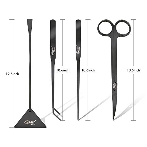 hygger Long Stainless Steel Premium Aquarium Tools, 4 PCS Aquatic Plant Tweezers Scissors Spatula Kits Comes with 1 Cleaning Cloth, for Fish Tank Starters
