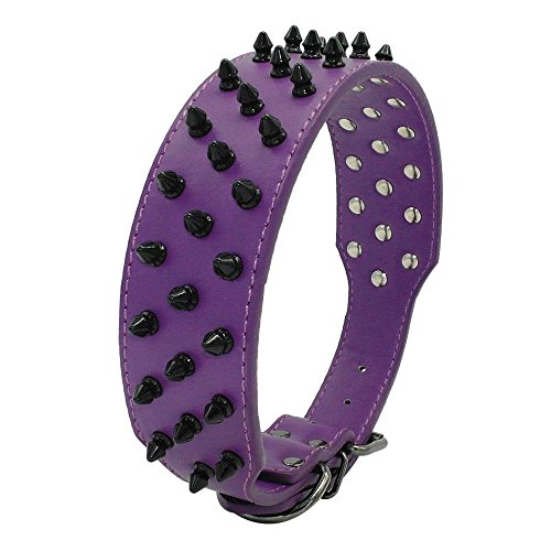 Benala 2" Black Leather Dog Collars Cool Spiked Studded Pet Dog Collar for Medium Large Dogs Pitbulls Mastiff Bully